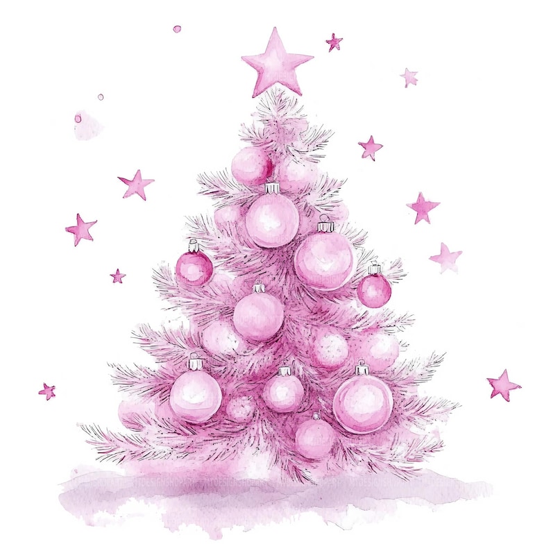 16 Pink Christmas Tree Clipart, Christmas Tree, Printable Watercolor ...