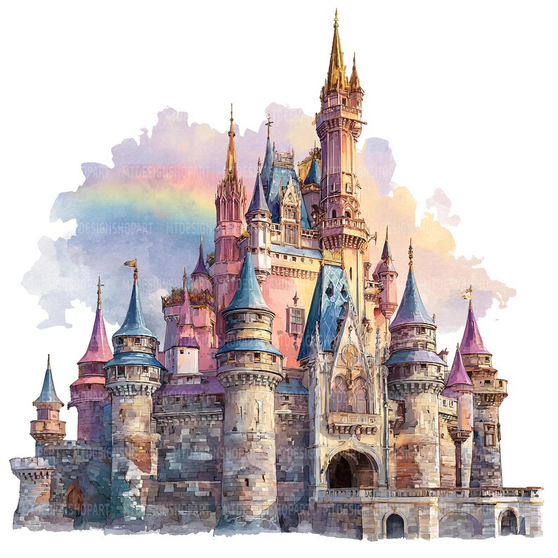 21 Pink Princess Castle Clipart, Bundle Instant Download Fantasy Little ...