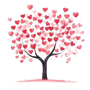 27 Hearts Tree Clipart, Valentine Day Heart Tree , Printable Watercolor ...