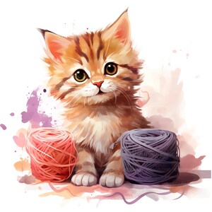 24 Kitten Playing With Yarn Ball Clipart, Yarn Balls, Printable ...