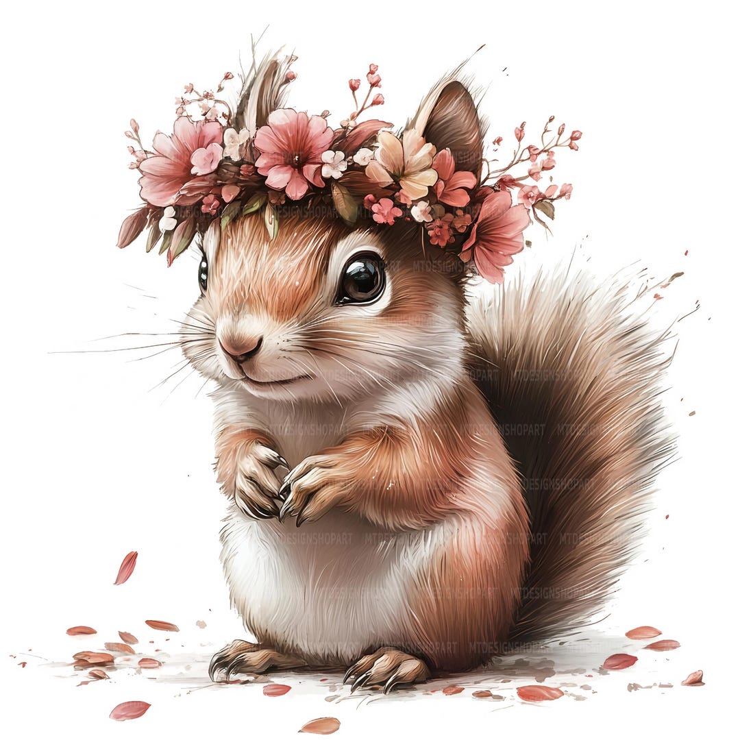 16 Floral Squirrel Clipart, Squirrel Clipart, Printable Watercolor ...