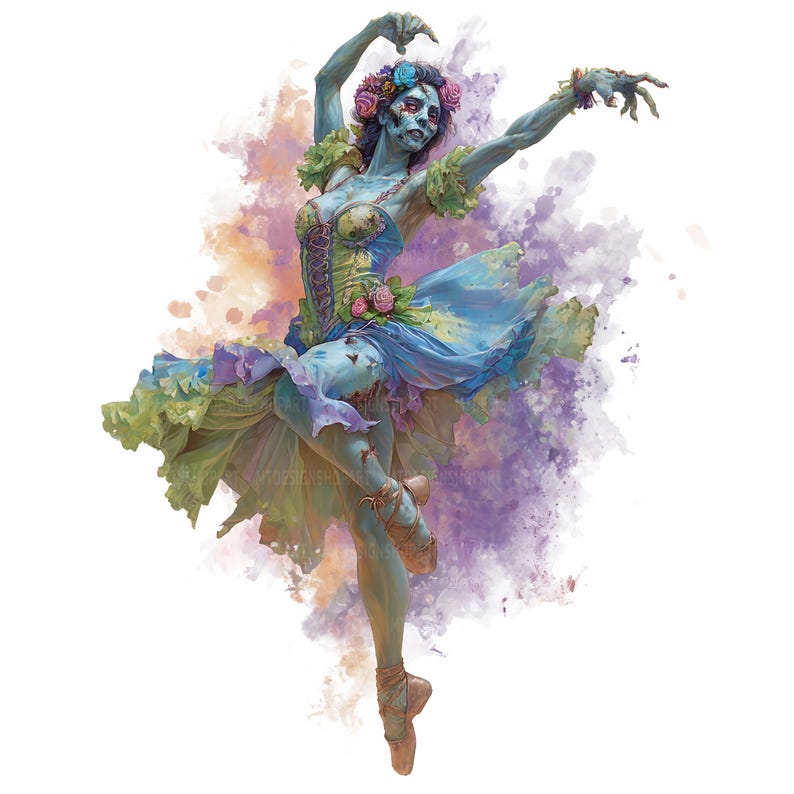 15 Zombie Ballerina Clipart, Halloween Ballerina, Printable Watercolor ...