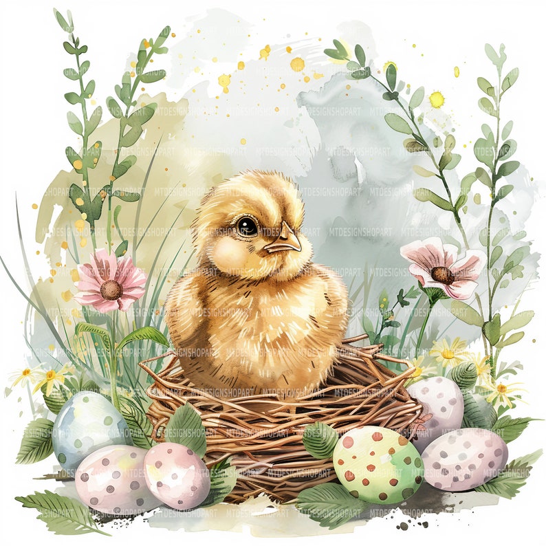 11 Chick and Eggs Clipart, Chicks, Printable Watercolor Clipart, High ...
