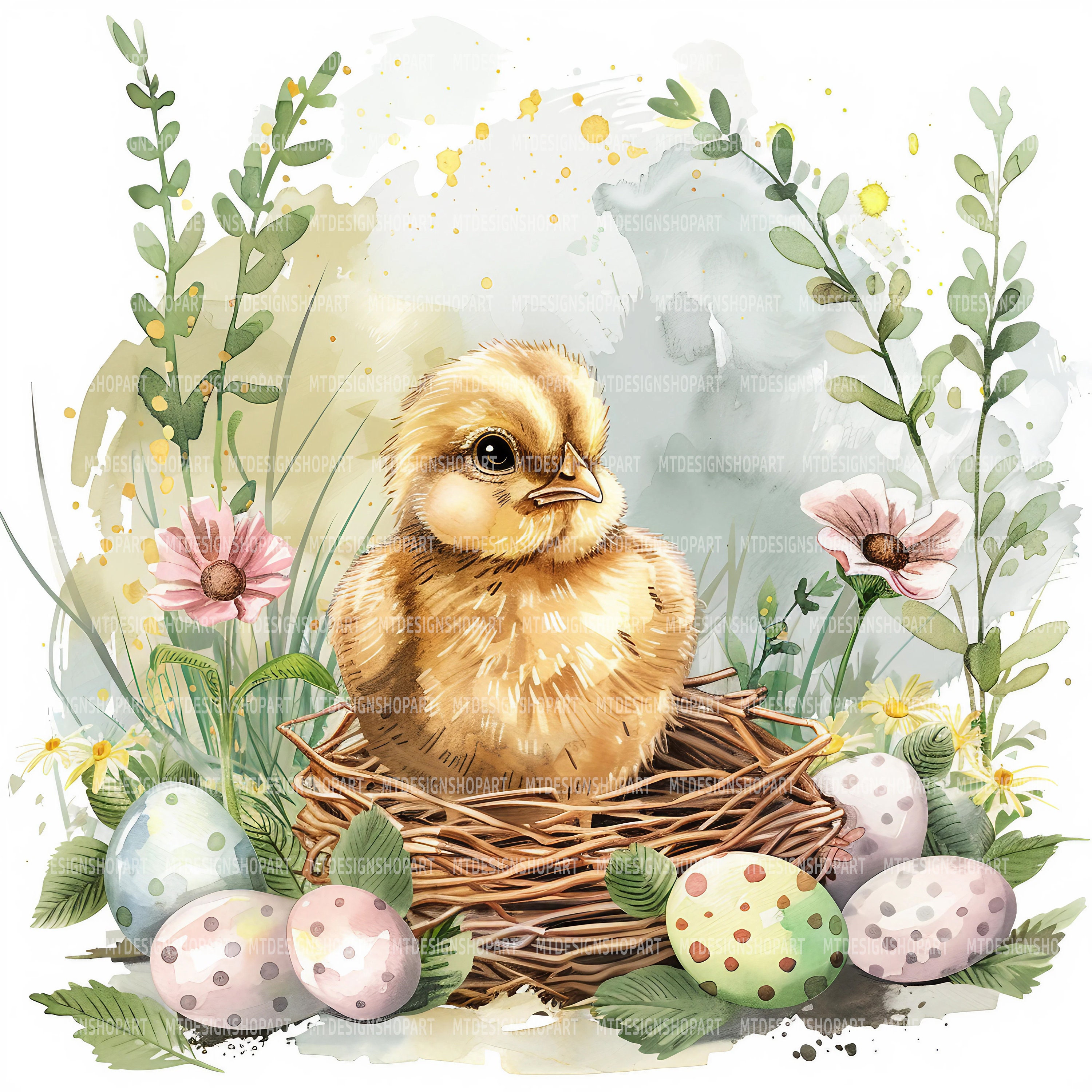 11 Chick and Eggs Clipart, Chicks, Printable Watercolor Clipart, High ...