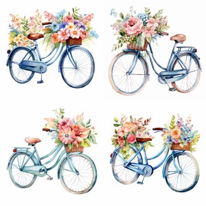 37 Bicycle With Flowers Clipart, Floral Bicycle Clipart, Printable ...