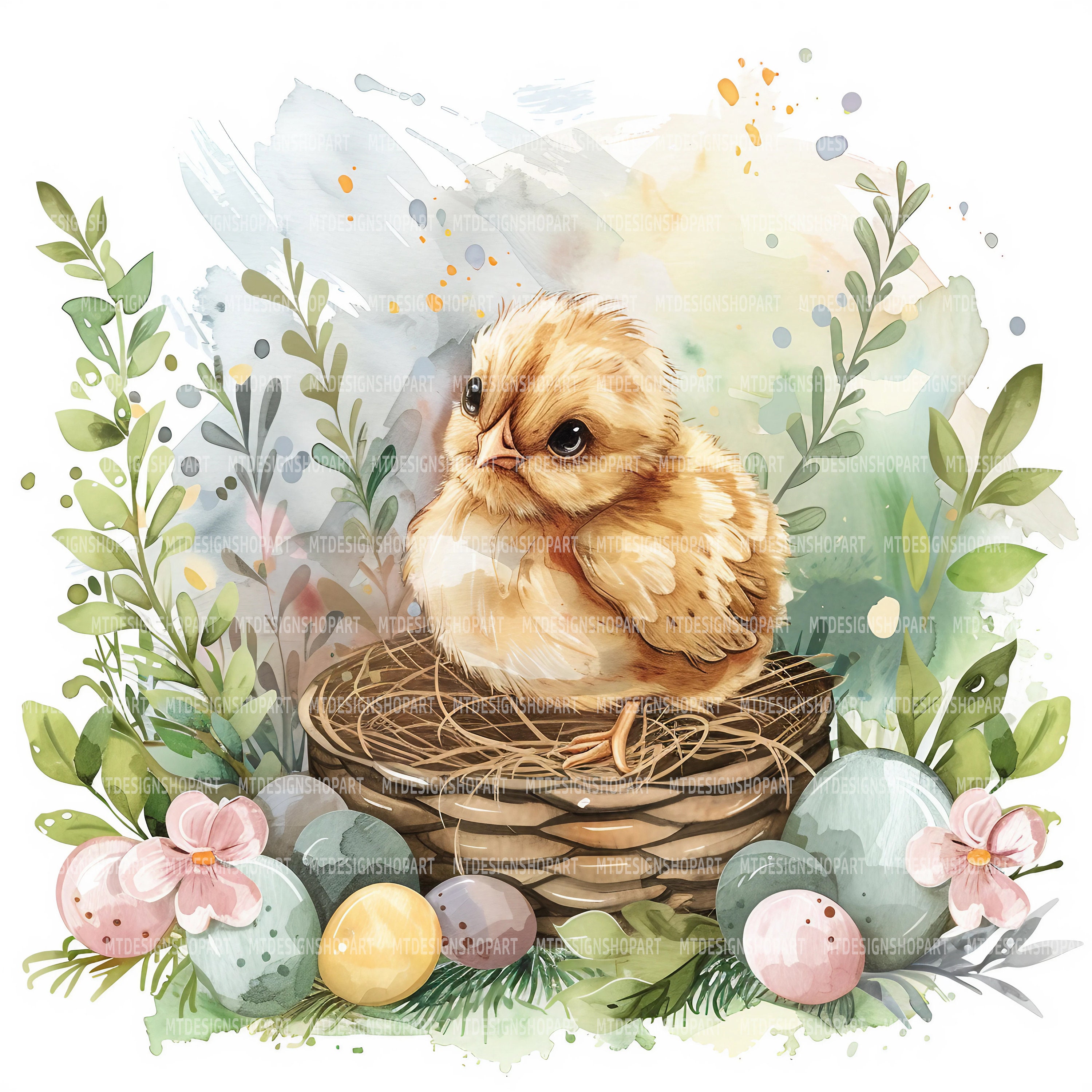 11 Chick and Eggs Clipart, Chicks, Printable Watercolor Clipart, High ...