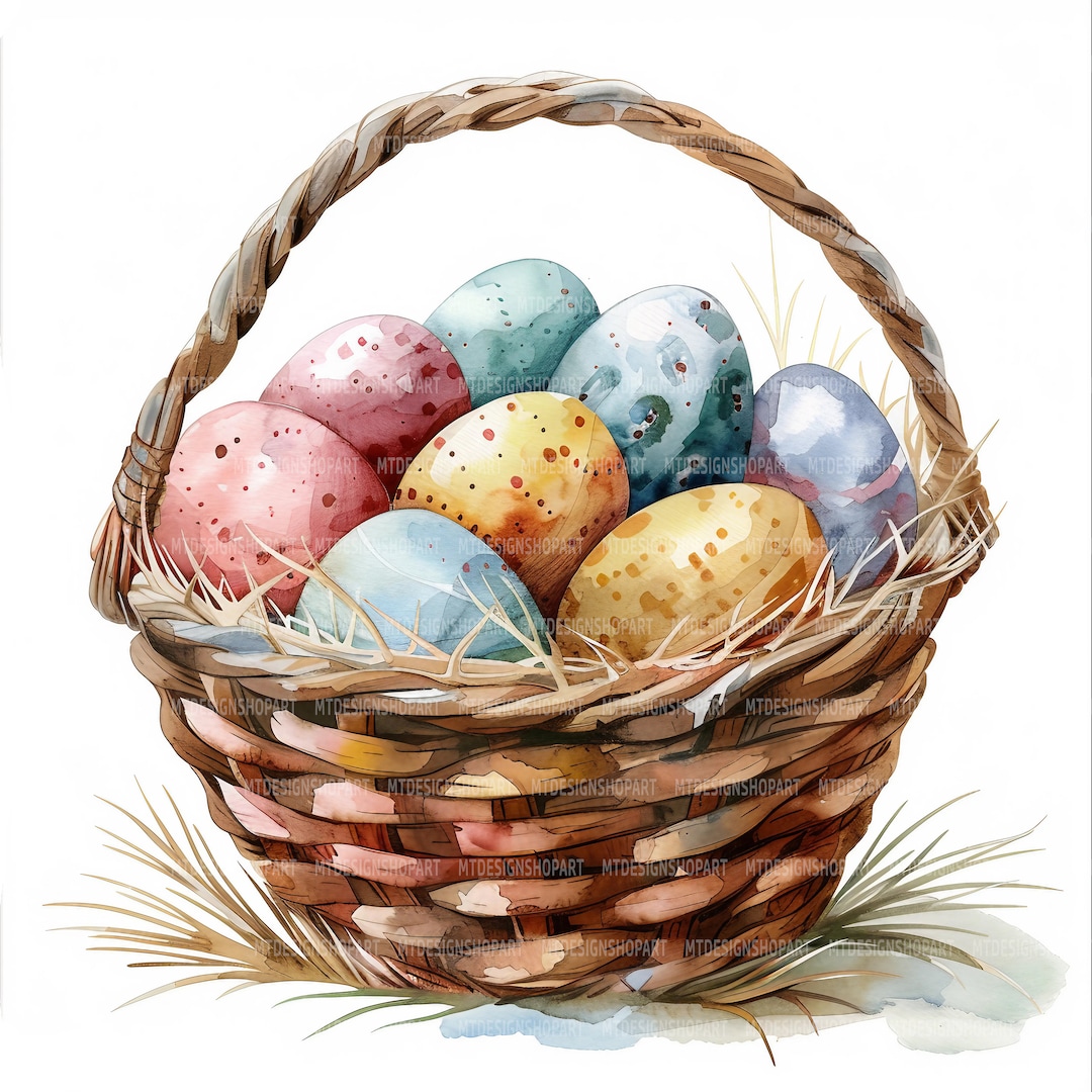 12 Easter Eggs Basket Clipart, Eggs Basket Clip Art, Printable ...