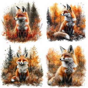 18 Autumn Fox in Forest Clipart, Fox Clipart, Printable Watercolor ...