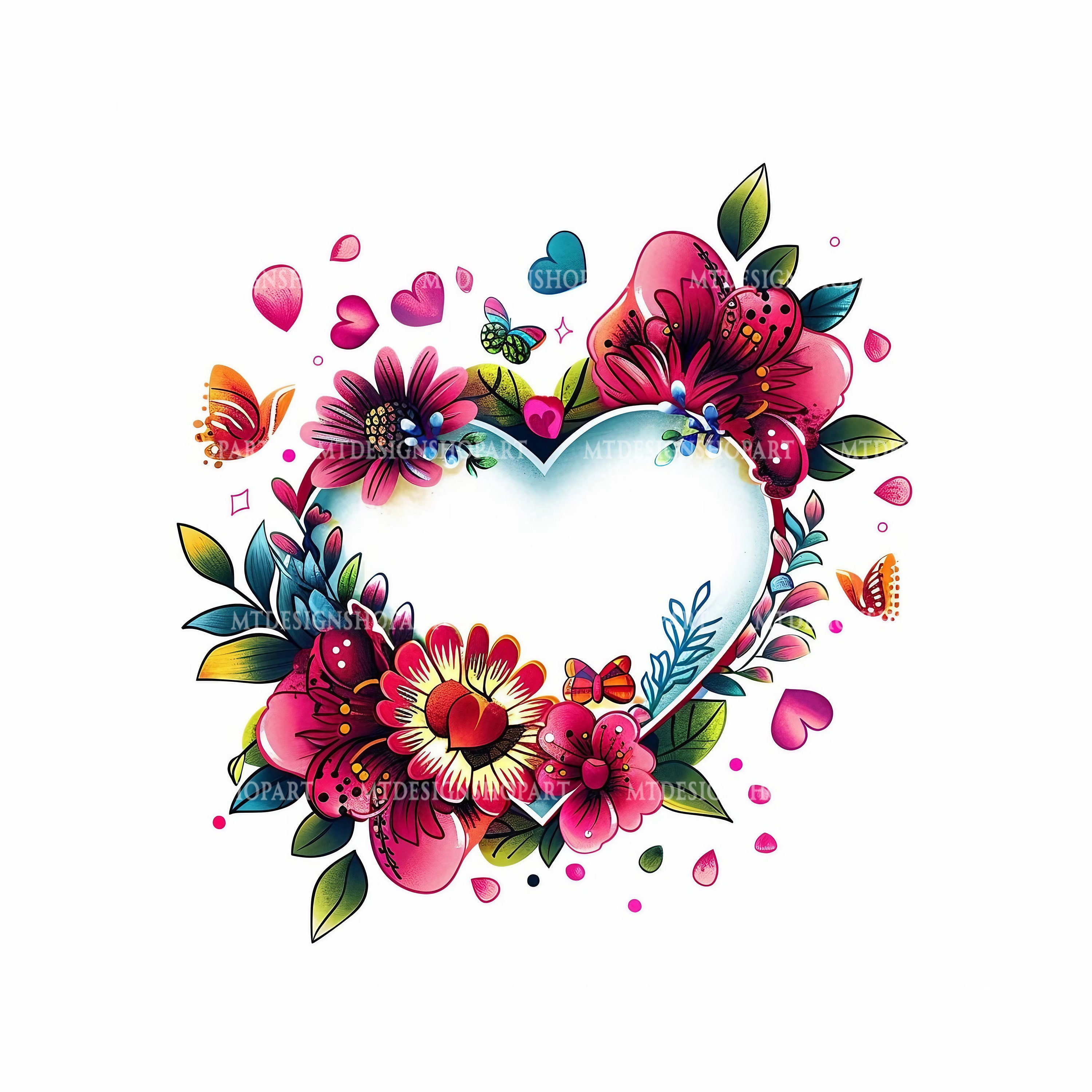 20 Watercolor Flower Heart Clipart, High Quality Jpgs, Floral Hearts ...