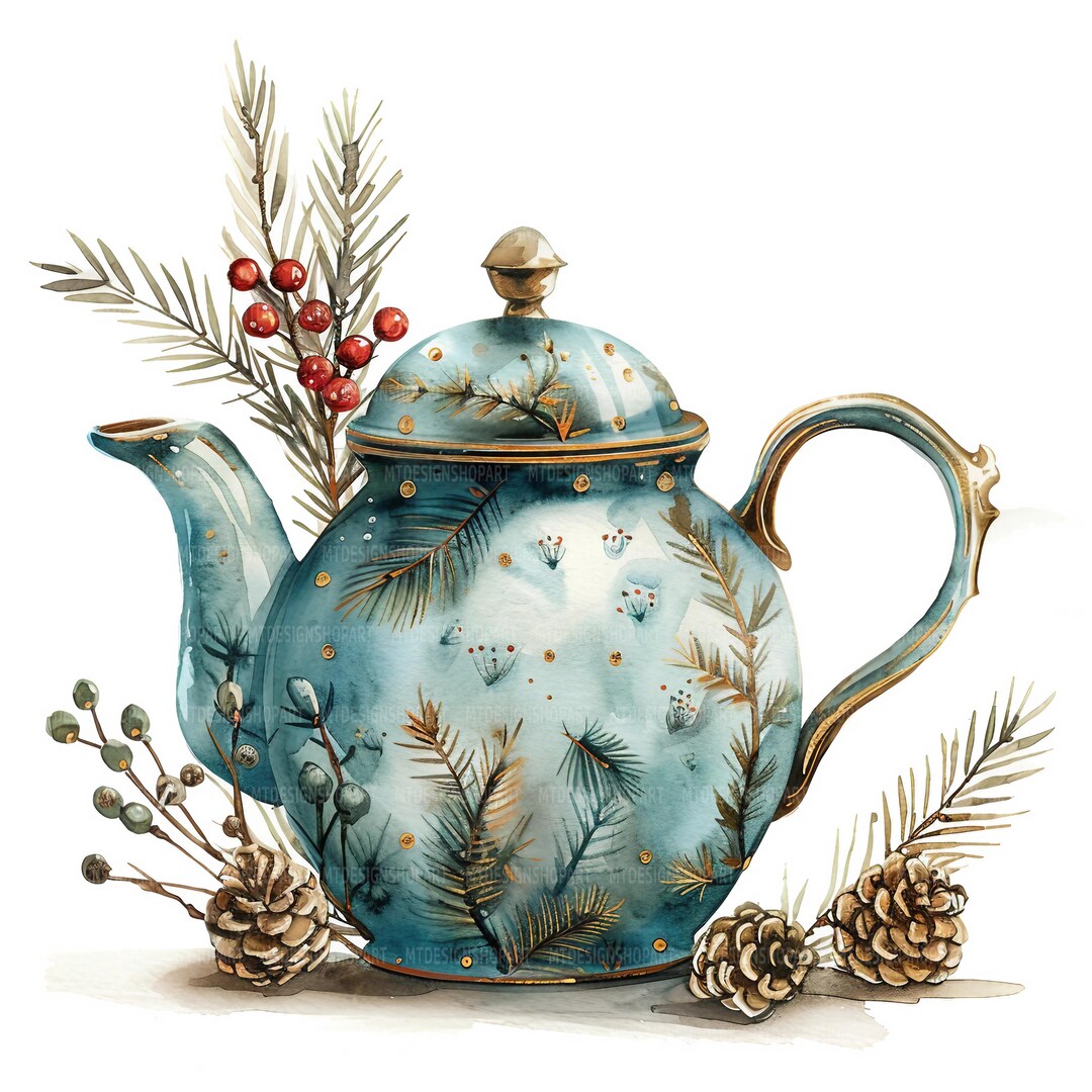 19 Christmas Teapot Clipart, Teapots Clip Art, Printable Watercolor ...