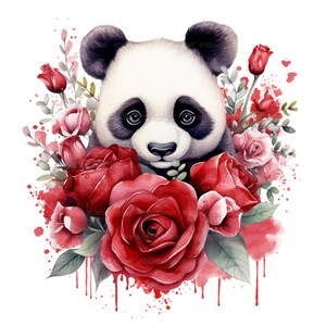 18 Panda With Red Roses Clipart, Panda Art, Valentine's Day, Printable ...