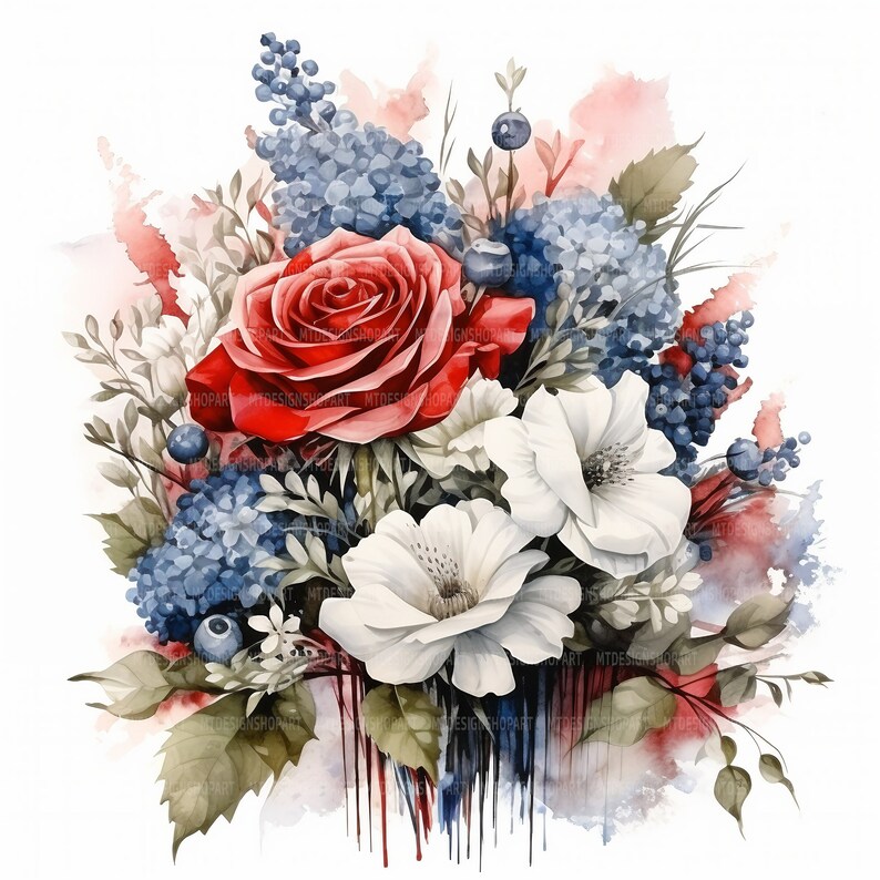 13 Roses Bouquet Clipart, USA Roses Clipart, Printable Watercolor ...