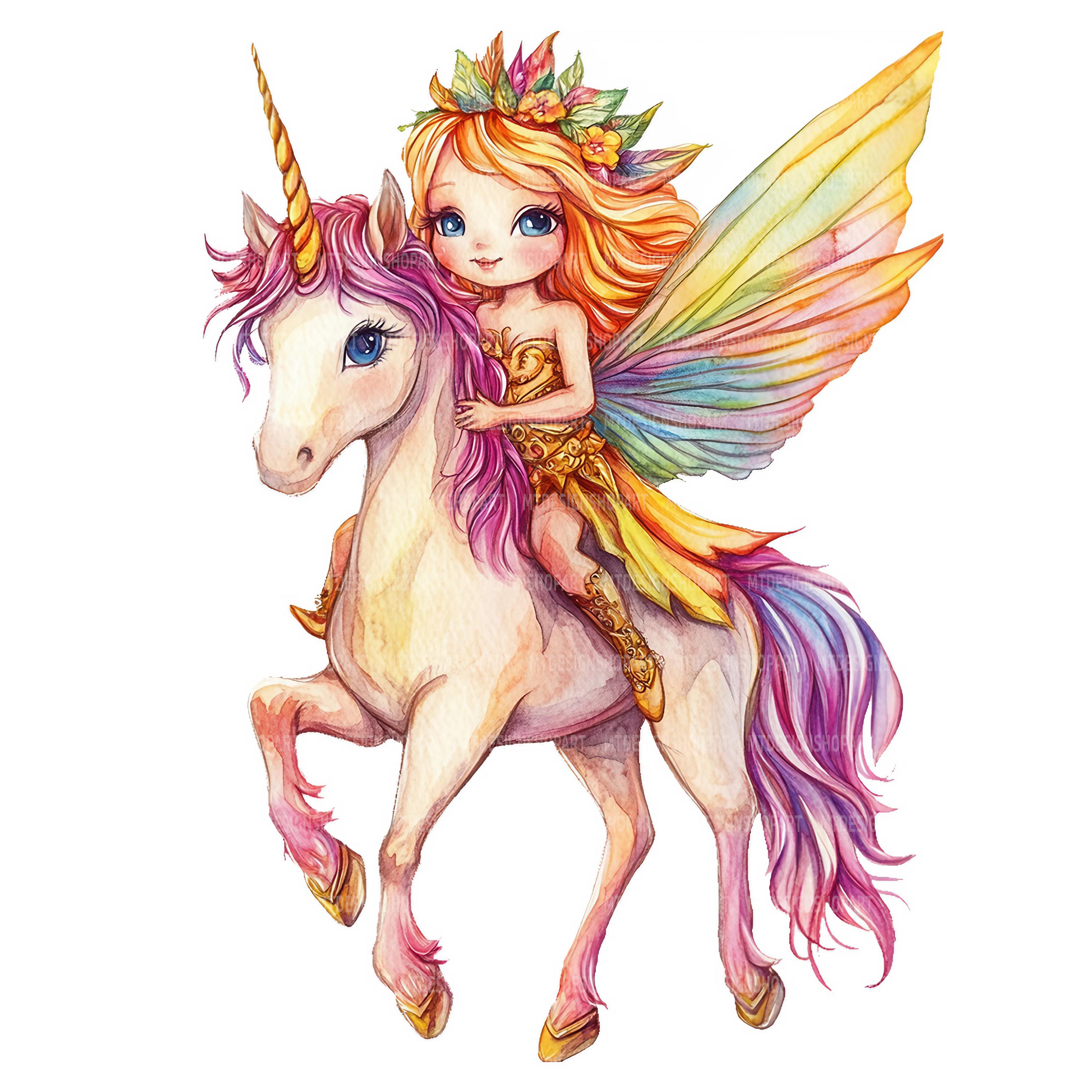 14 Cute Unicorn and Fairy Clipart, Fairy and Unicorn, Printable ...
