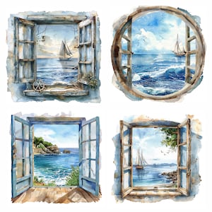 20 Window Ocean View Clipart, Window to Sea, Printable Watercolor ...