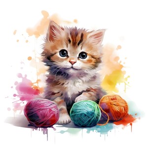 24 Kitten Playing With Yarn Ball Clipart, Yarn Balls, Printable ...