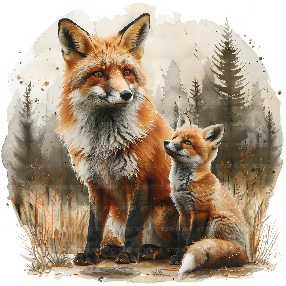 19 Fox Baby and Mother Clipart, Fox Clipart, Printable Watercolor ...
