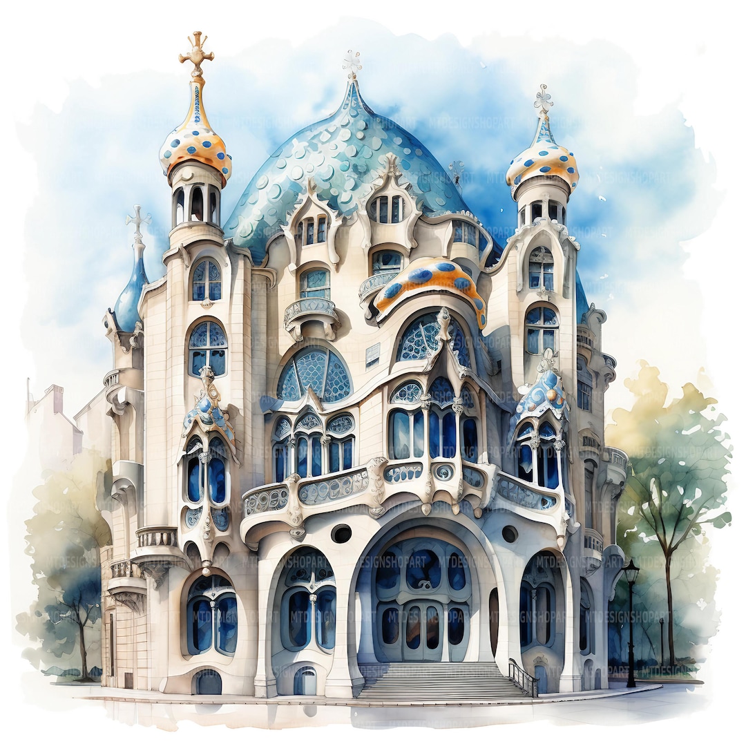 16 Gaudi Building in Barcelona Clipart, Watercolor Barcelona, Printable ...
