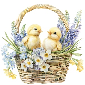 19 Chick in Easter Basket Clipart, Easter Clipart, Printable Watercolor ...