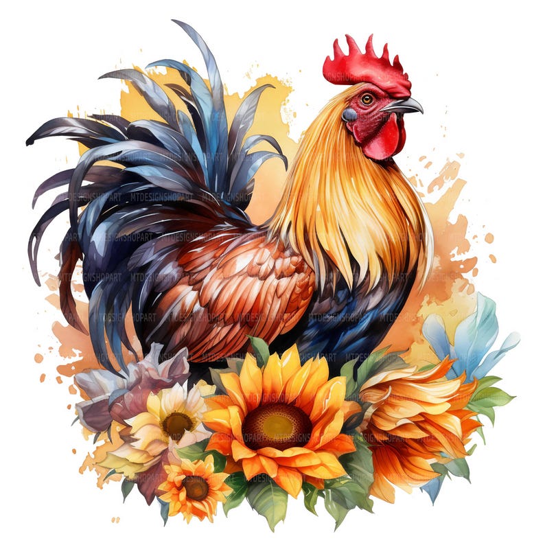 19 Rooster Sunflowers Clipart, Fall Flowers, Printable Watercolor ...
