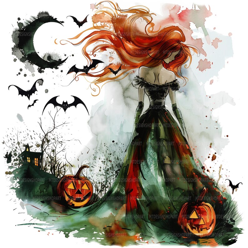 11 Scary Princess Clipart, Halloween Landscape, Printable Watercolor ...