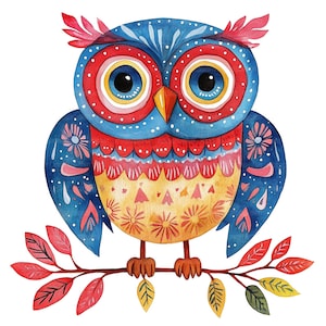 19 Folk Art Owl Clipart, Owl Clip Art, Printable Watercolor Clipart ...