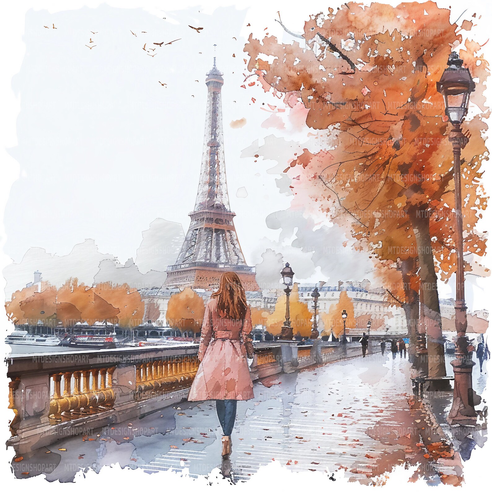 10 Woman in Paris Clipart, Autumn Clipart, Wearing Pink, Printable ...