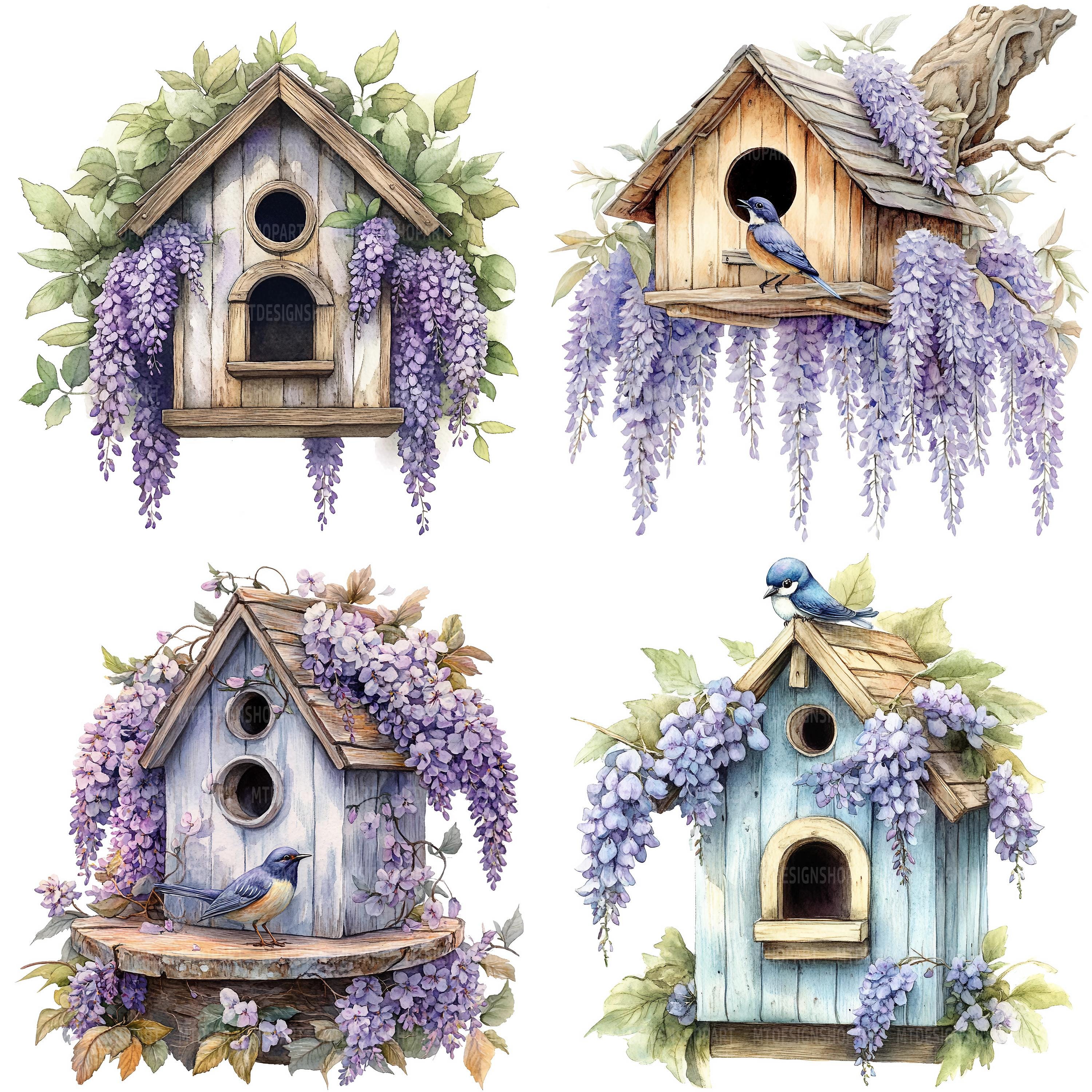 23 Spring Birdhouse Clipart, Bird House Art, Printable Watercolor ...