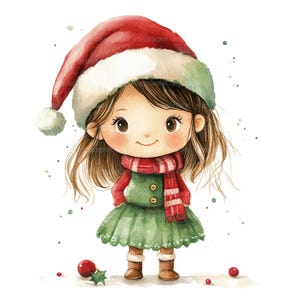 16 Santa Girl Clipart, Christmas Girl Clipart, Printable Watercolor ...