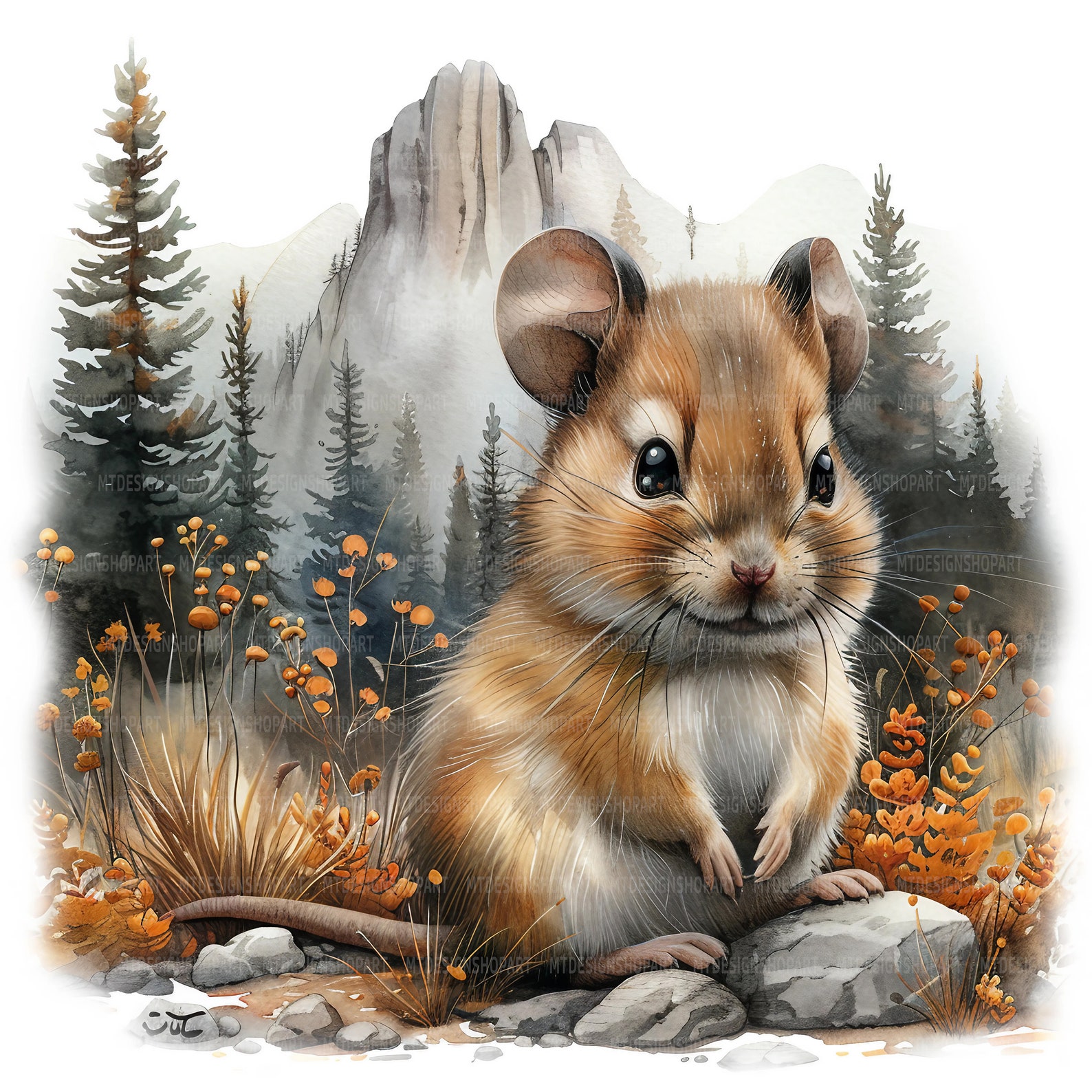 10 Mouse Clipart, Mouse Landscape, Printable Watercolor Clipart, Paper ...