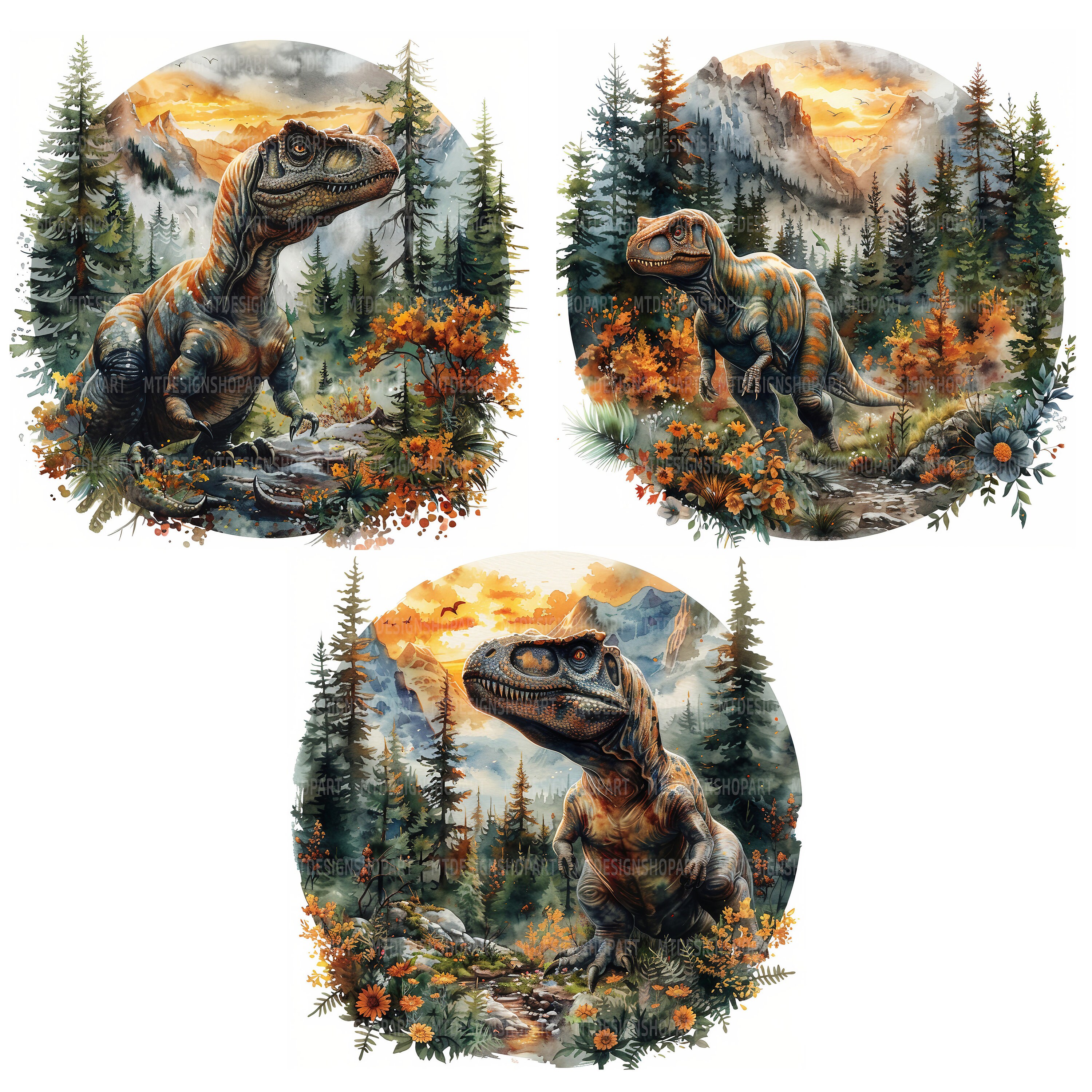 12 T Rex Clipart, Dinosaur Clipart , Printable Watercolor Clipart, High ...