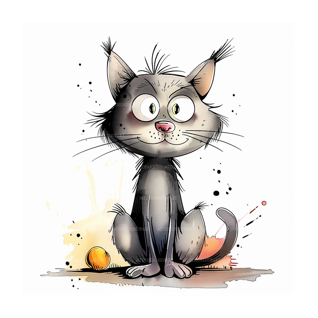 20 of Crazy Cats Clip Art 20 Jpgs - Digital Print, Watercolour Cat ...