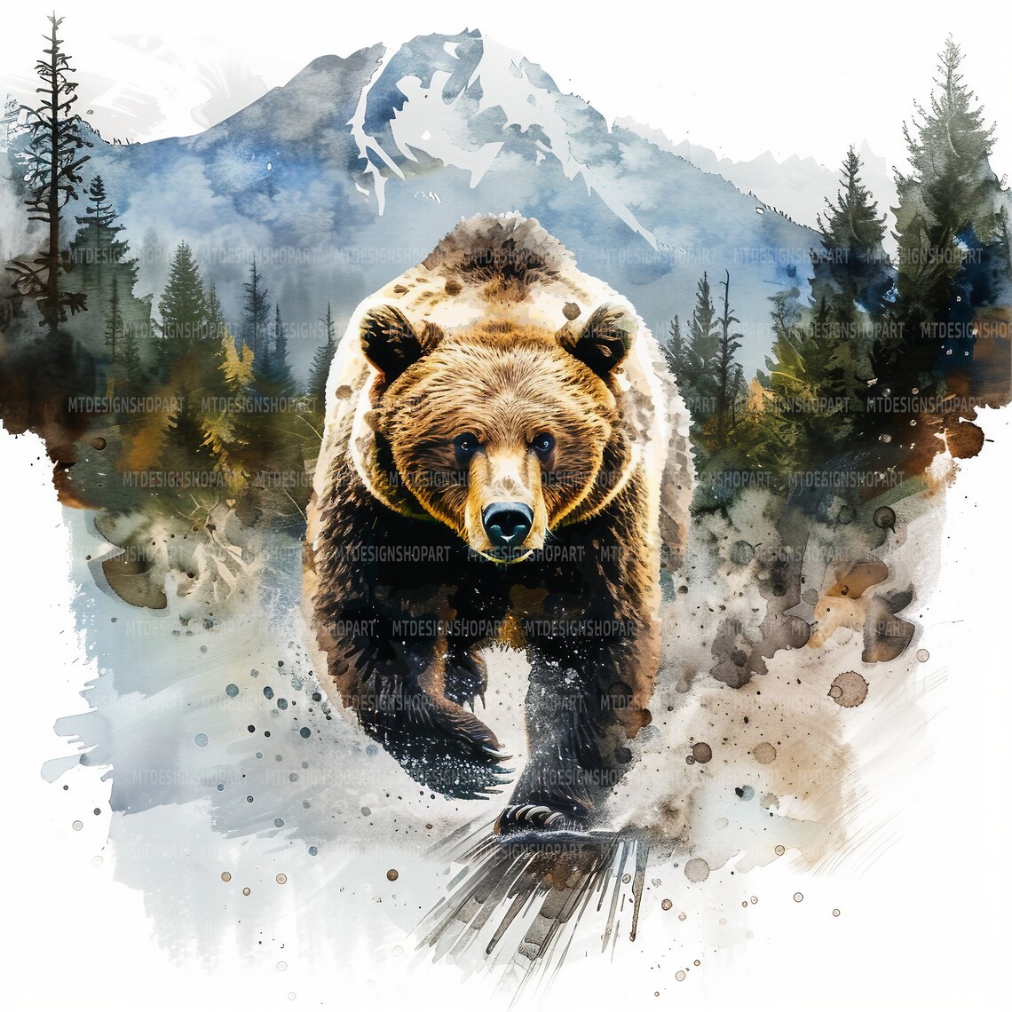 12 Bear Attack Clipart, Printable Watercolor Clipart, Bear Clipart ...