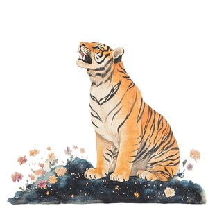 15 Tiger Sitting Clipart, Folk Tiger Clipart, Printable Watercolor ...