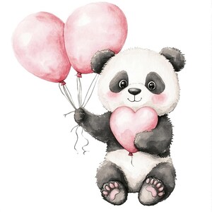 19 Baby Panda With Balloons Clipart, Panda Clipart, Printable ...