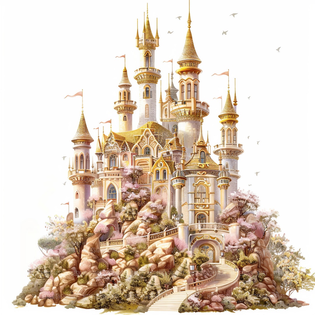 16 Golden Castle Clipart, Castle Clipart, Printable Watercolor Clipart ...