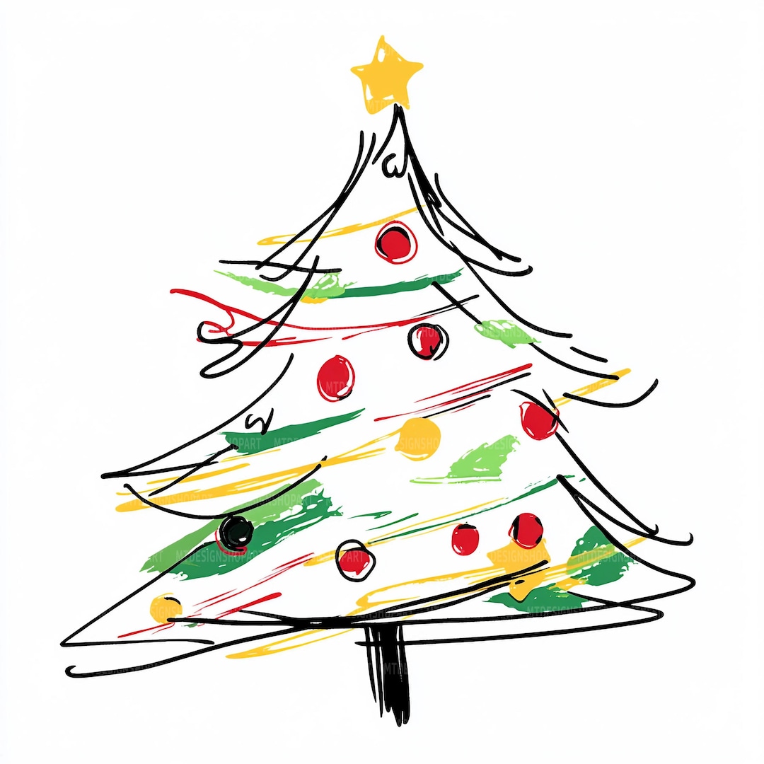 19 Christmas Tree Clipart, Line Art Christmas Tree, Printable ...