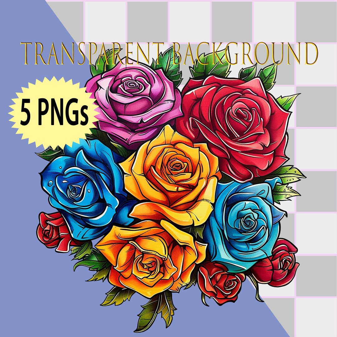 Rainbow Rose Clipart, 5 Rainbow Roses Pngs, Transparent Background PNG ...