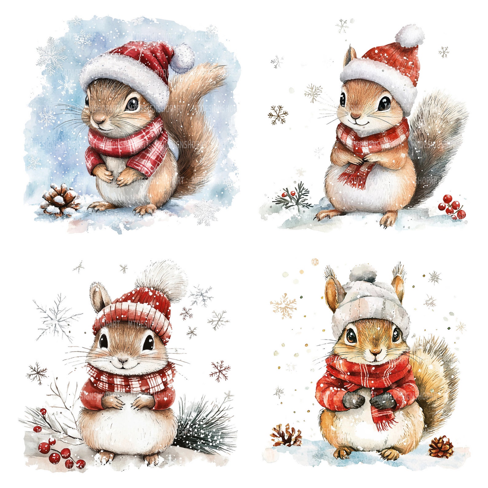 24 Christmas Squirrel Clipart, Squirrel Clipart, Printable Watercolor ...
