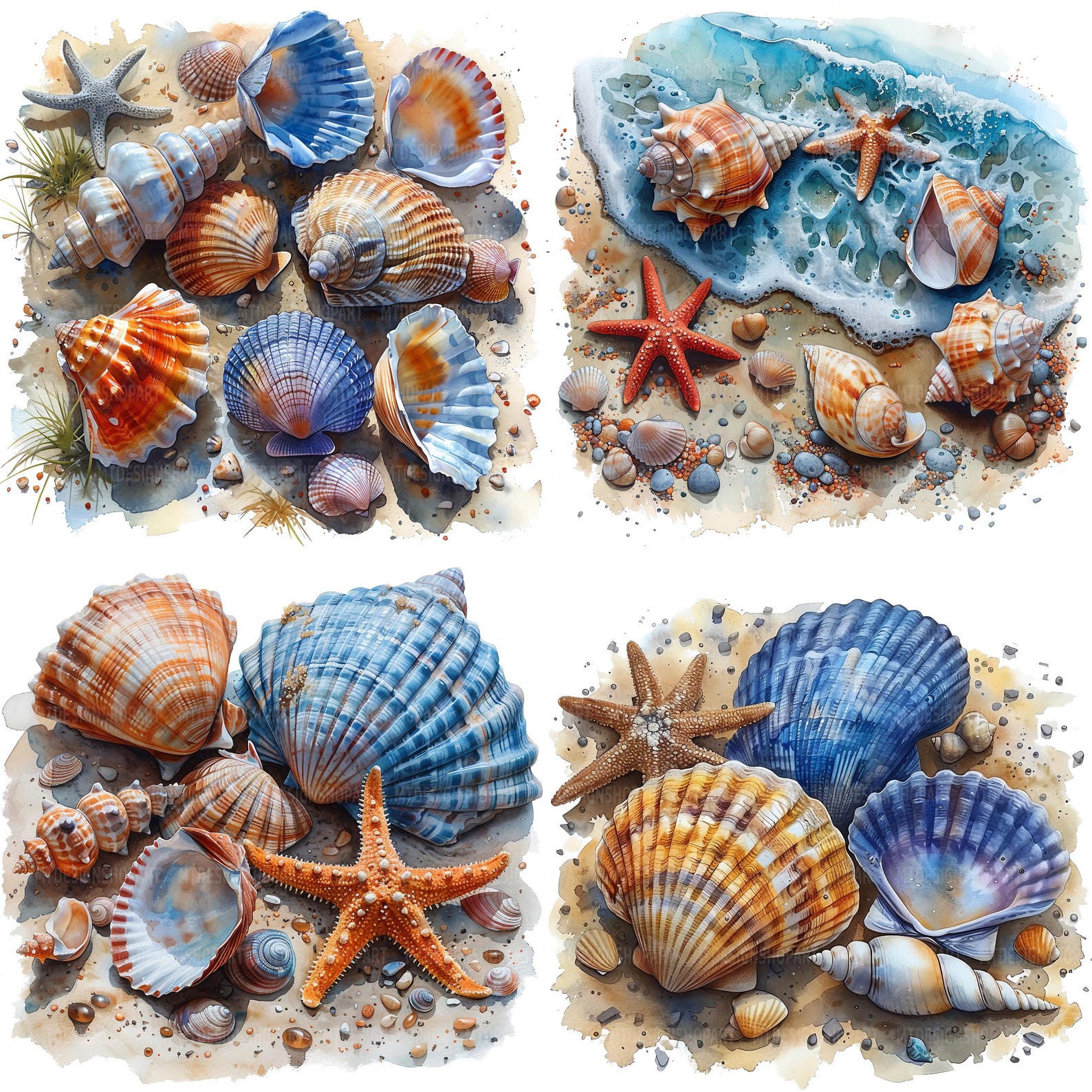 19 Sea Shells Clipart, Seashell Clip Art, Printable Watercolor Clipart ...