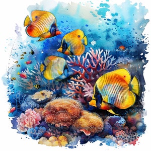 10 Coral Reef Clipart, Underwater Life Clipart, Printable Watercolor ...