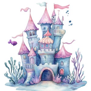 19 Mermaid Castle Clipart, Castle Clipart, Printable Watercolor Clipart ...