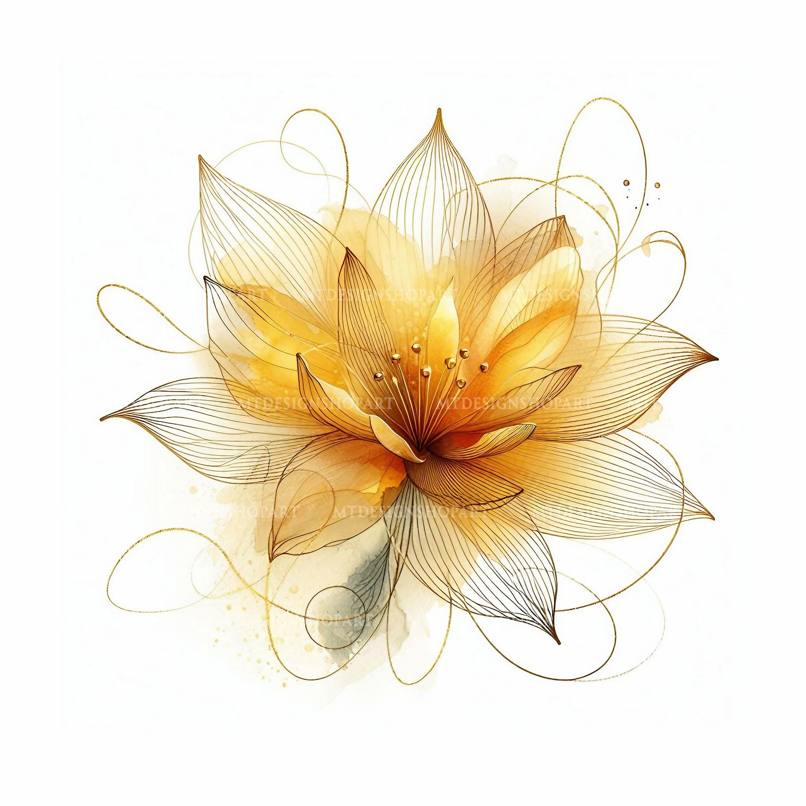 15 Abstract Flowers Clipart, Yellow Flowers Print, Printable Watercolor ...