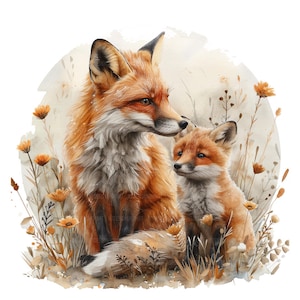 15 Fox Baby and Mother Clipart, Cute Baby Fox, Printable Watercolor ...