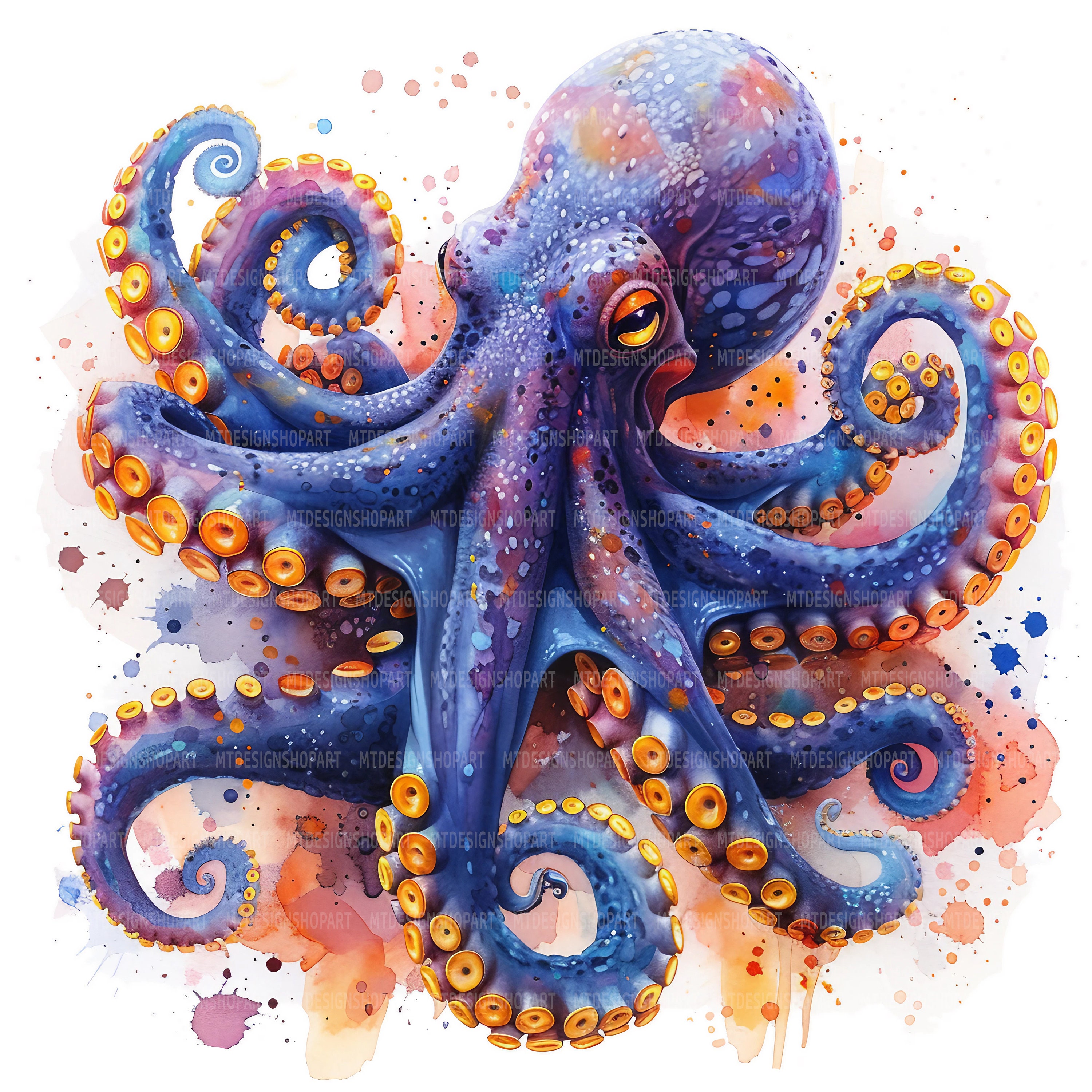 12 Octopus Clipart , Fulcolor Octopus Clipart, Printable Watercolor ...