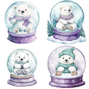 19 Bear in Snow Globes Clipart, Baby Polar Bear Clipart, Printable ...