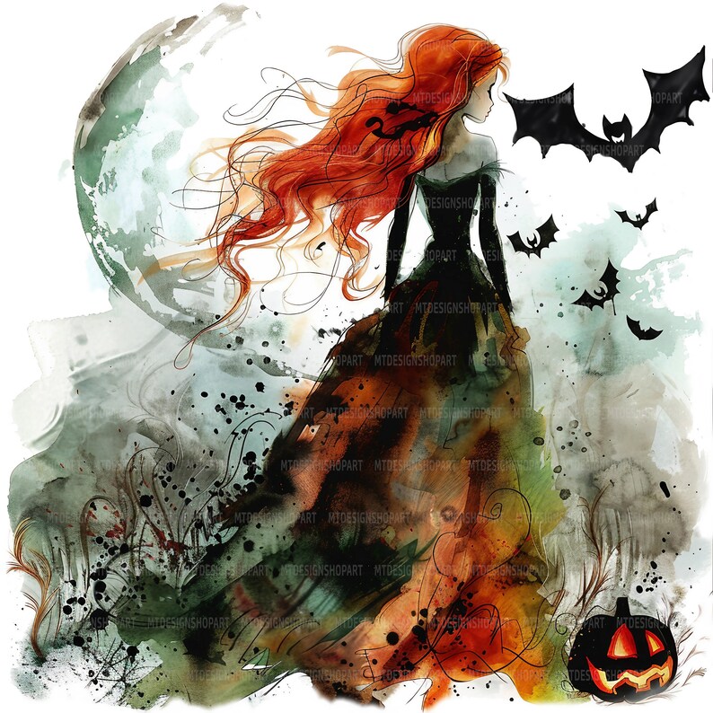 11 Scary Princess Clipart, Halloween Landscape, Printable Watercolor ...