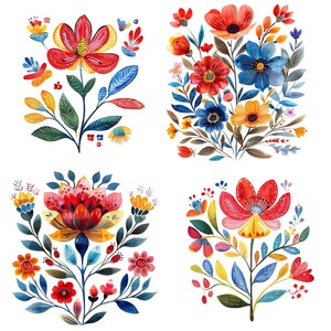 21 Folk Art Flowers Clipart, Rosemaling Floral, Printable Watercolor ...