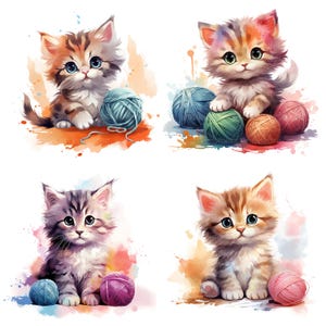 24 Kitten Playing With Yarn Ball Clipart, Yarn Balls, Printable ...