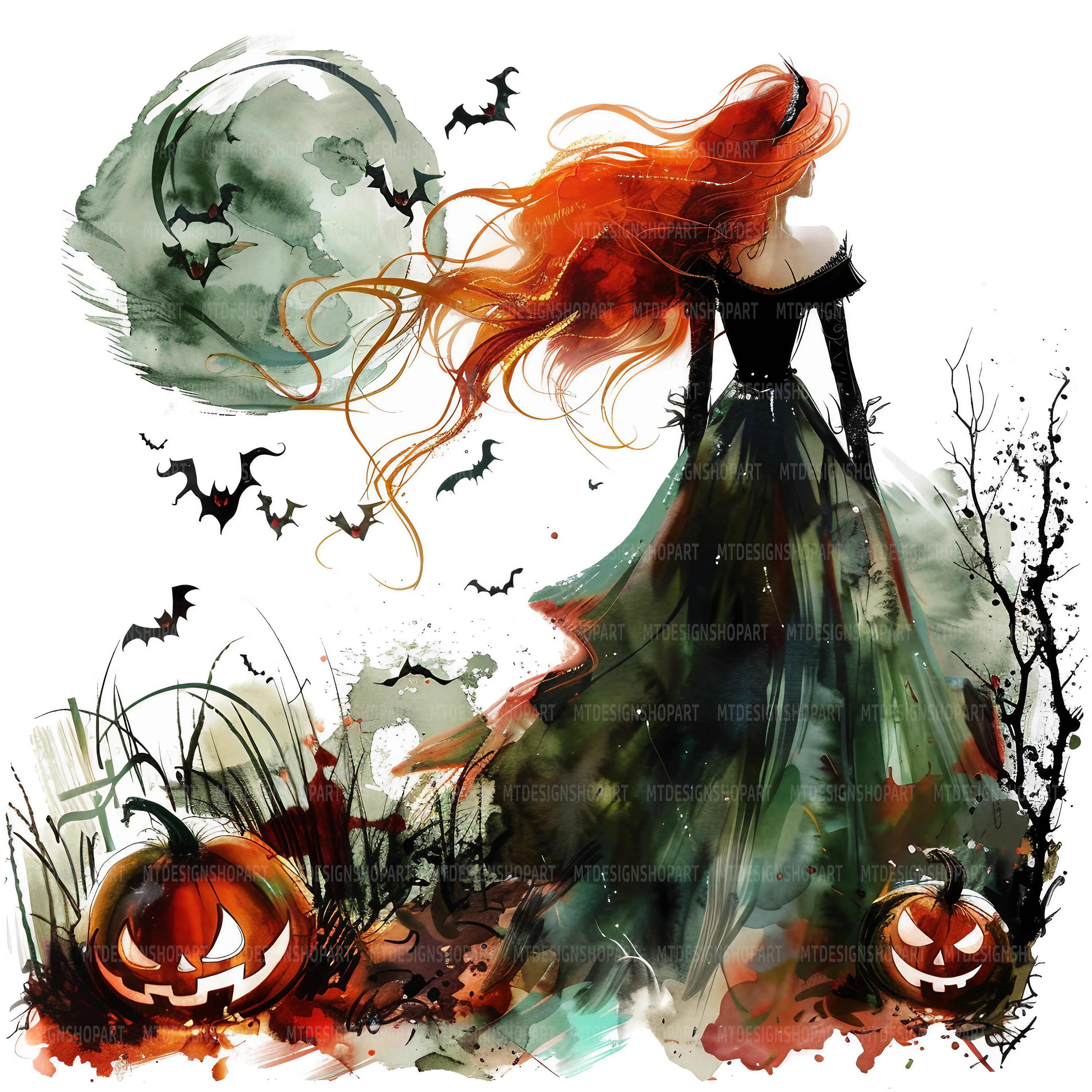 11 Scary Princess Clipart, Halloween Landscape, Printable Watercolor ...