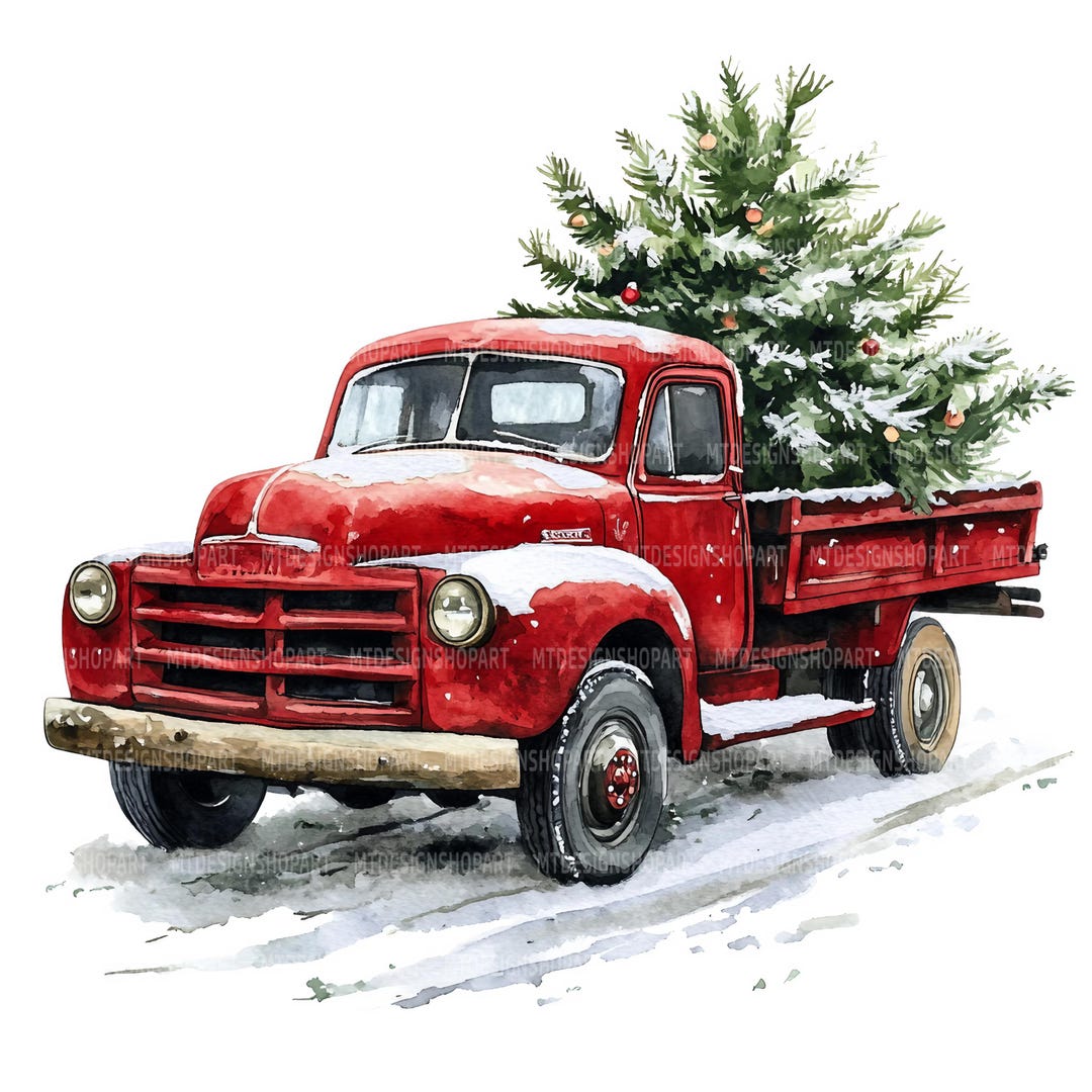 18 Christmas Tree Pickup Truck Clipart, Holiday Car Jpgs (digital ...